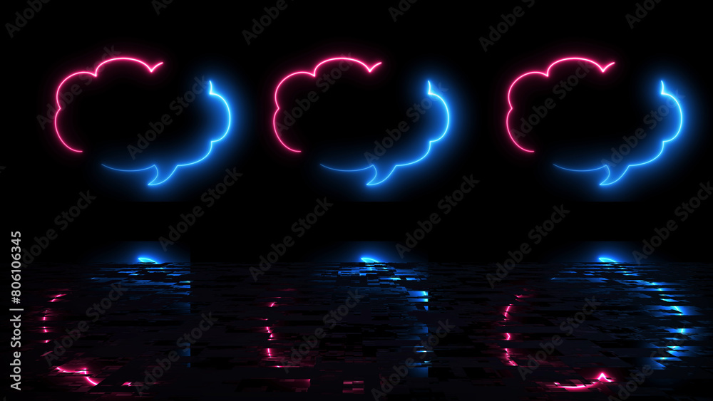Cloud shape text msg icon animation reflective black bg. Chatting ...