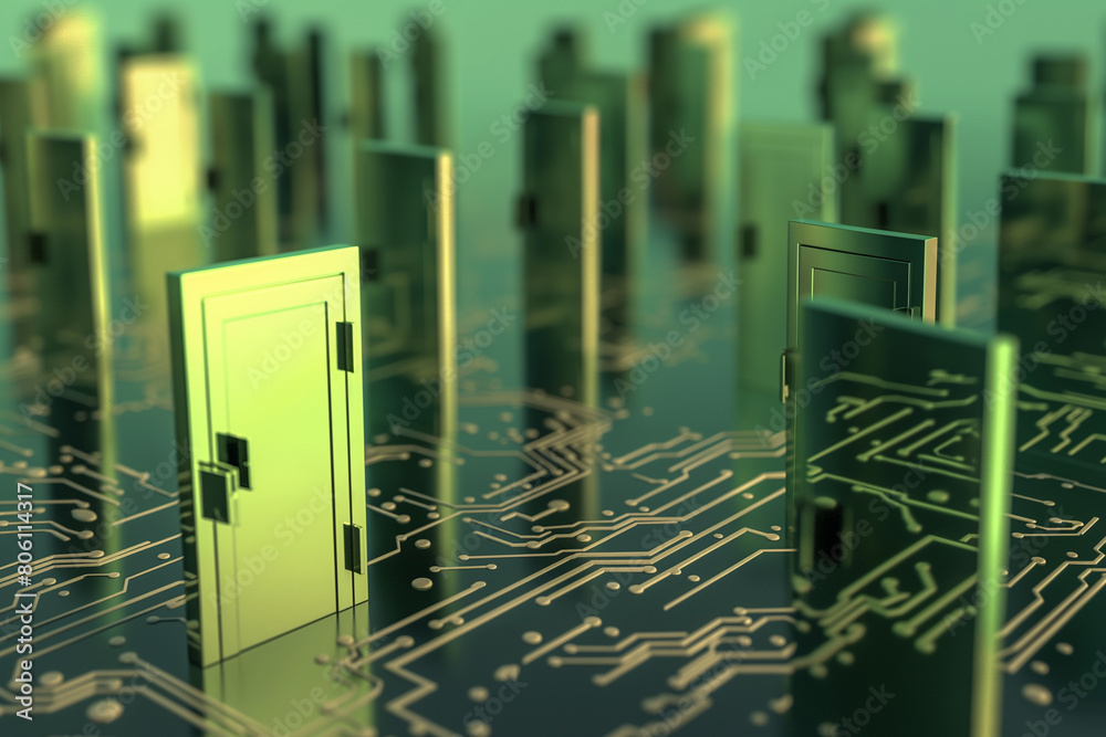 complexity of fintech through a CGI labyrinth of intertwined data lines and algorithms Stock ...