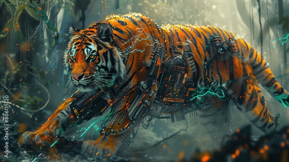 Photo & Art Print Tiger big cyborg Armor cyberpunk technology future ...