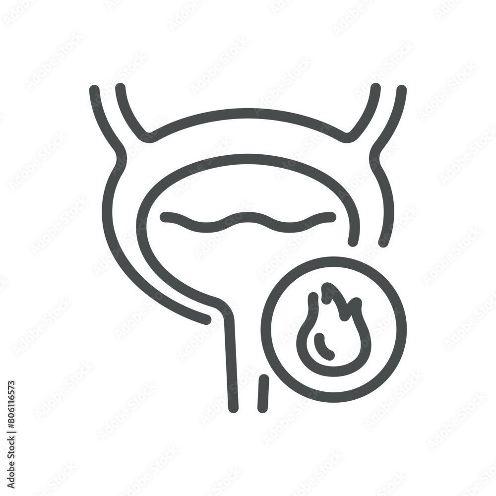 Burning While Urinating Icon. Line Illustration of a Bladder and Flame ...