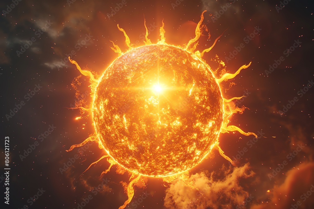 Realistic top view of the sun, 4K, detailed solar surface, expansive ...