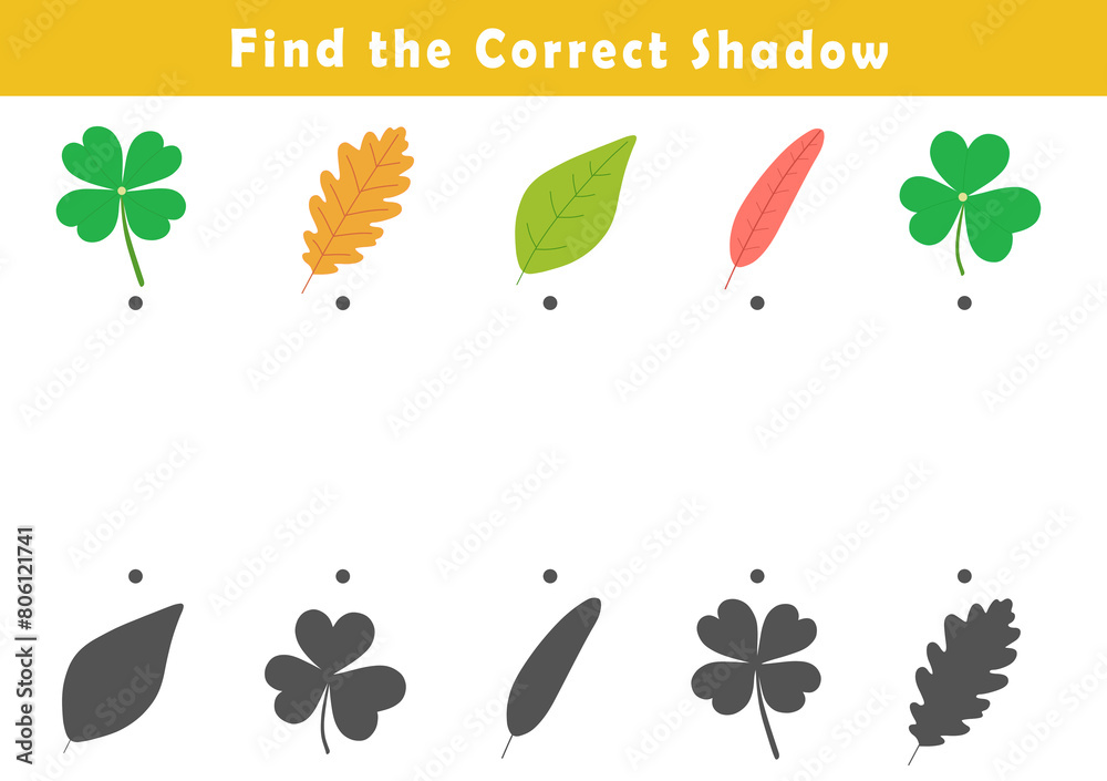 Shadow matching game for kids. Find the correct shadow. Educational ...