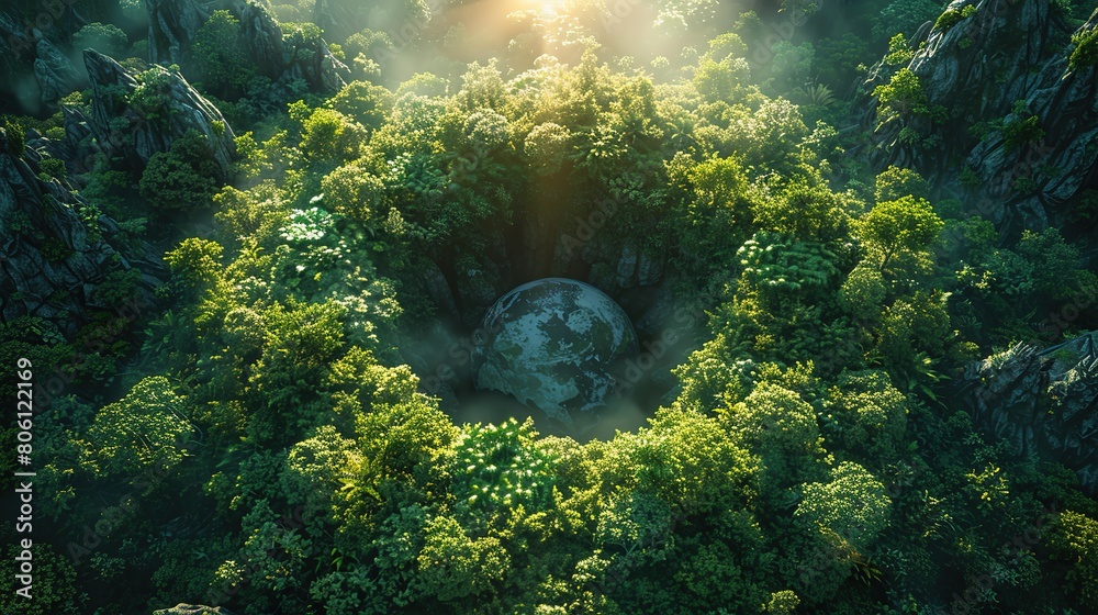 Aerial top view green forest with earth, Green planet in your hands ...