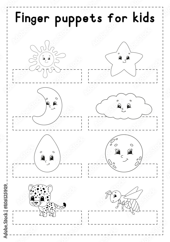 Finger puppets. Coloring page for kids. Vector illustration. Stock ...