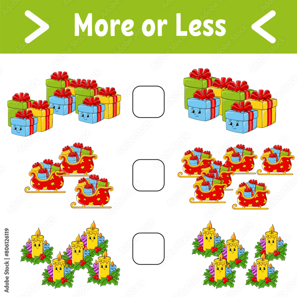 More or less. Educational activity worksheet for kids and toddlers ...