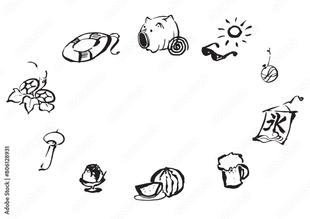 日本の夏の風物詩セット Stock Vector Adobe Stock