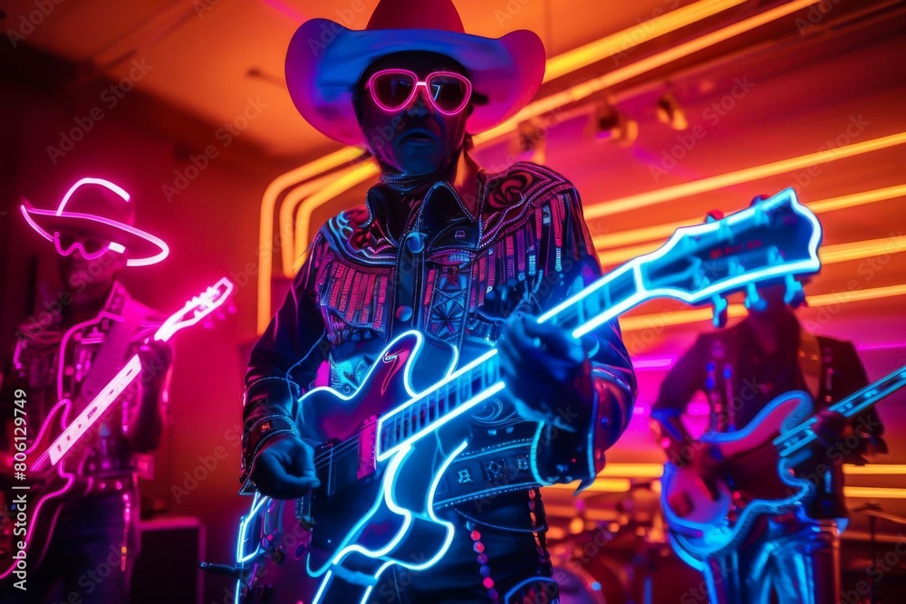 Country singers blending twangs with Neon punk visuals, cowboy hats ...