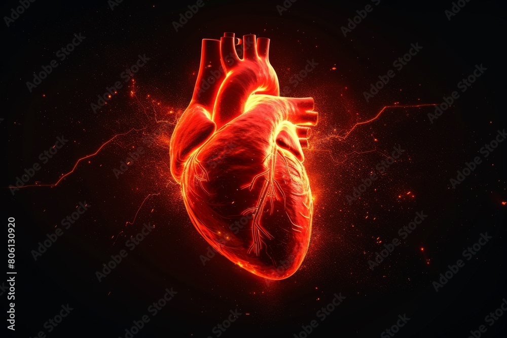 Abstract human heart shape with red cardio pulse line. Creative ...