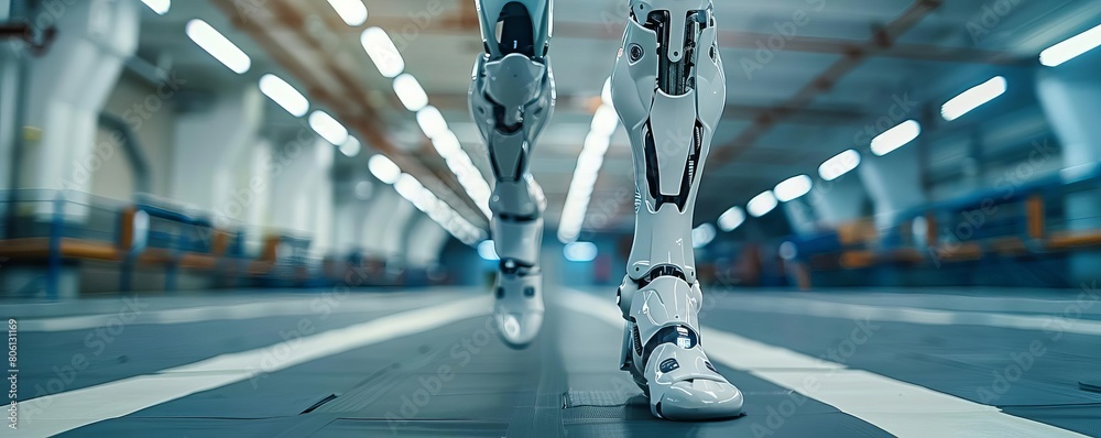 Bionic enhancements being tested, mechanical limbs moving slowly with a ...