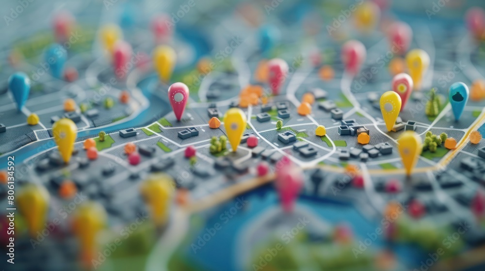 Detailed maps decorated with colorful pins showing starting points and ...