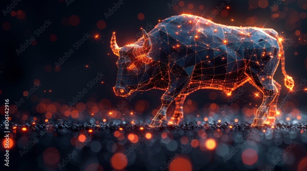 Graph of a low poly bull with an increasing graph of bullishness in the ...