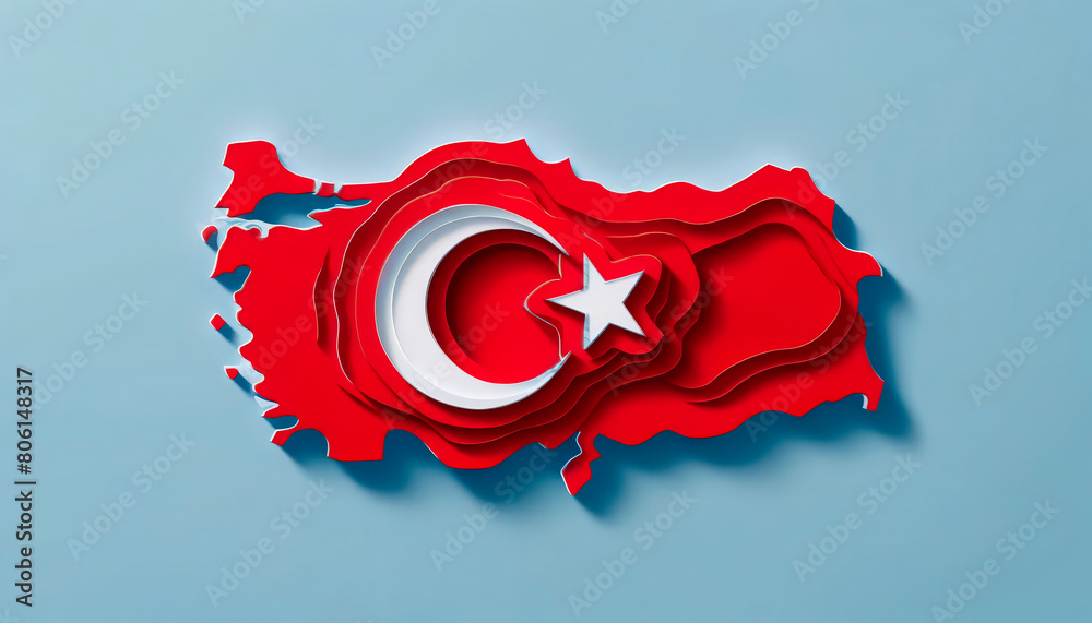 Modern 3D render of the Turkish flag shaped in the map of Turkey, with ...