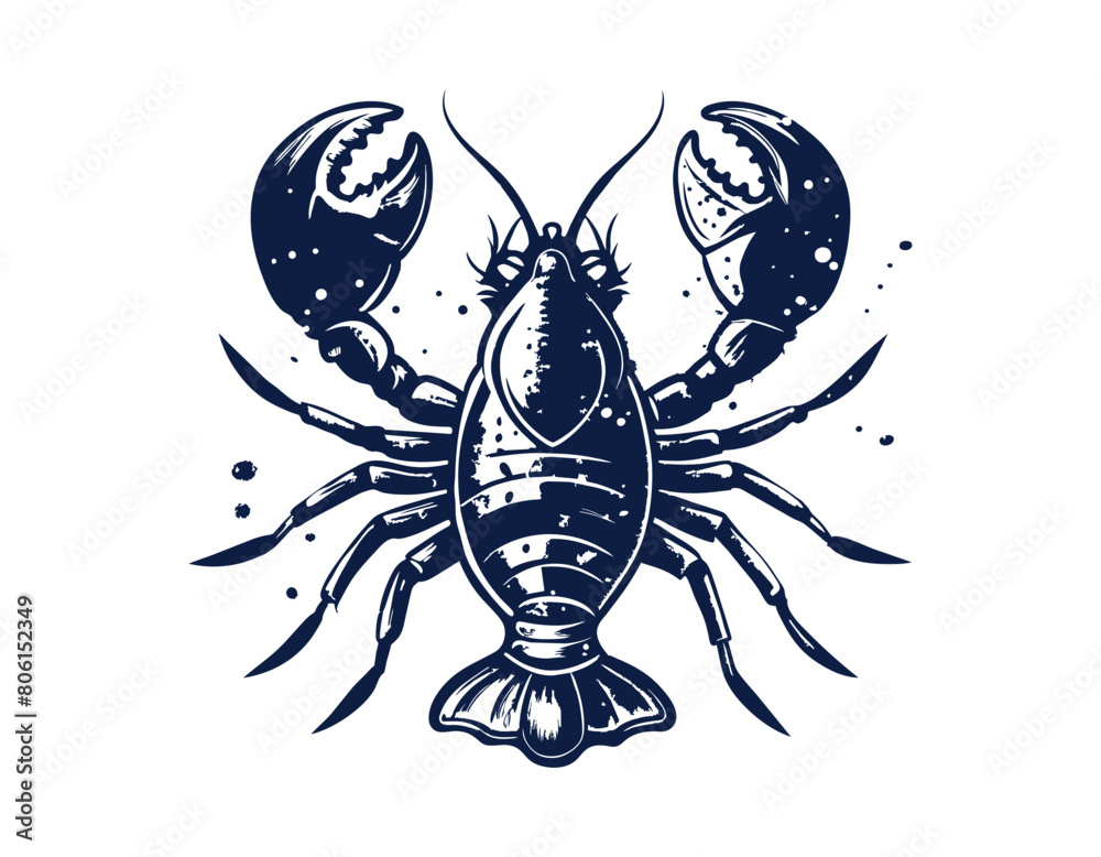 Lobster black outline in sketch style on white background, vector ...