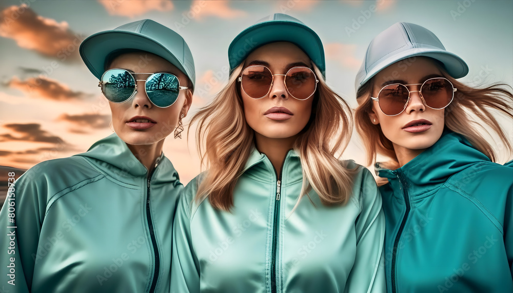 drei, frauen, gruppe, sportlich, neu, aquatic, awe, farbe, des, jahres ...