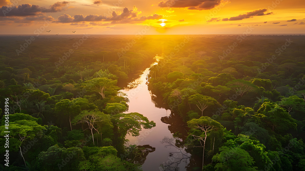 Amazon Aerial Symphony: A Mesmerizing Sunset Over the Vast Amazon ...