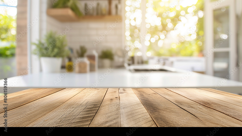Empty wooden table background Kitchen background with bright daylight ...