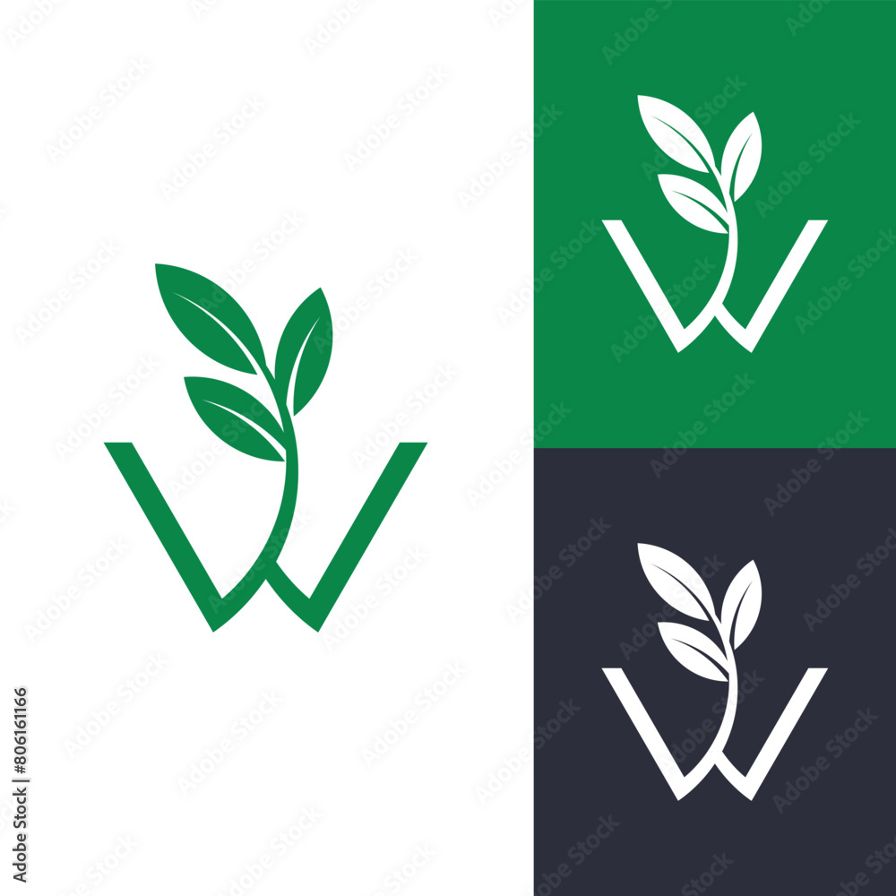 Vector W initial Eco and Tree Plantation letter logo minimal creative ...