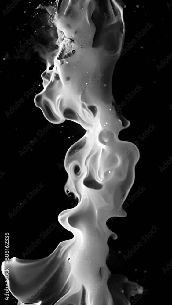 White ink flowing transition on black background. White smoke,paint ...