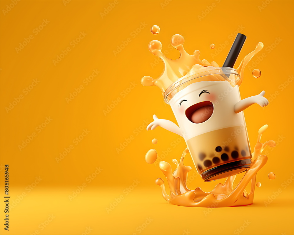 Promotional banner of summer tea with milk and tapioca balls in a ...