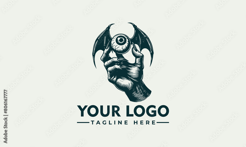 Monster Hand With Winged Eye Vector logo Design holding an eye with bat ...