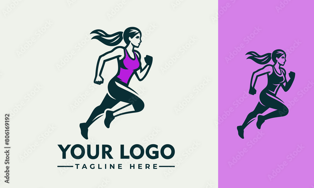 girl run vector, running woman logo, side view. Abstract isolated ...