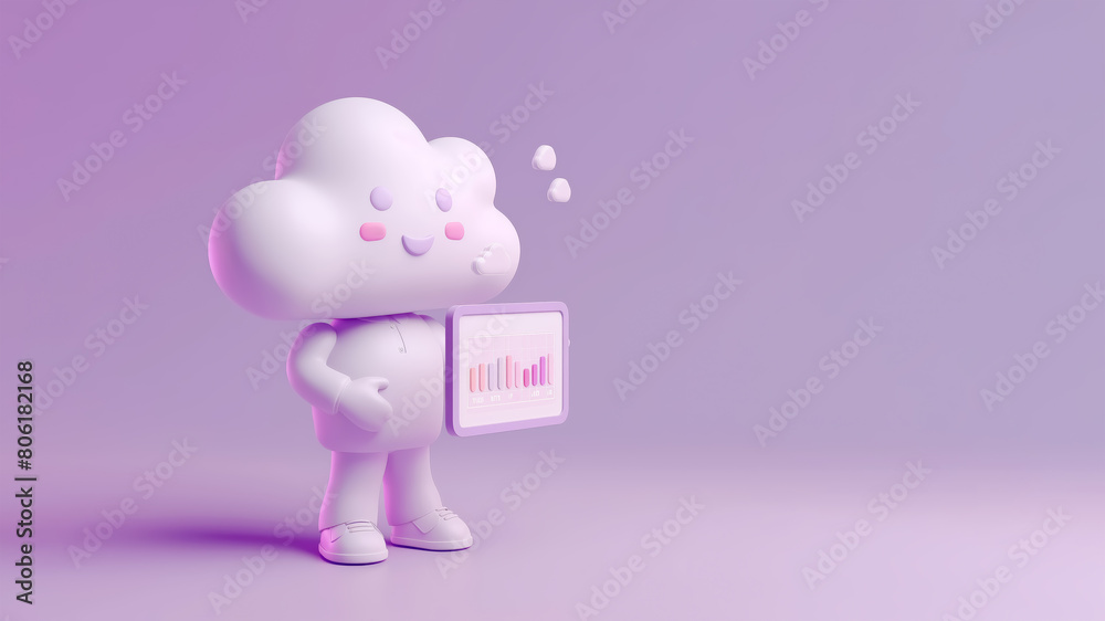 3D illustration of a cloud cartoon character with a smiling face ...