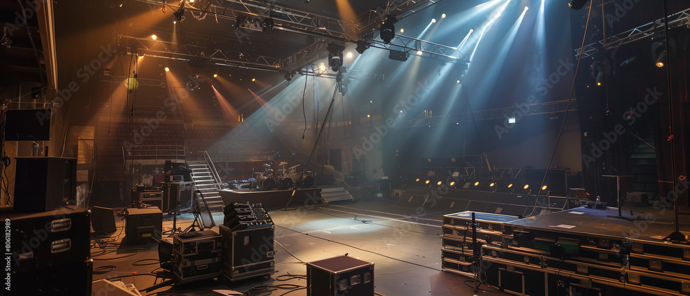 A Live stage production being built in a center stage type venue. Stage ...