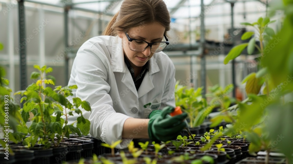 Foto de Genetic Research: The scientist conducting genetic analysis of plant samples in ...