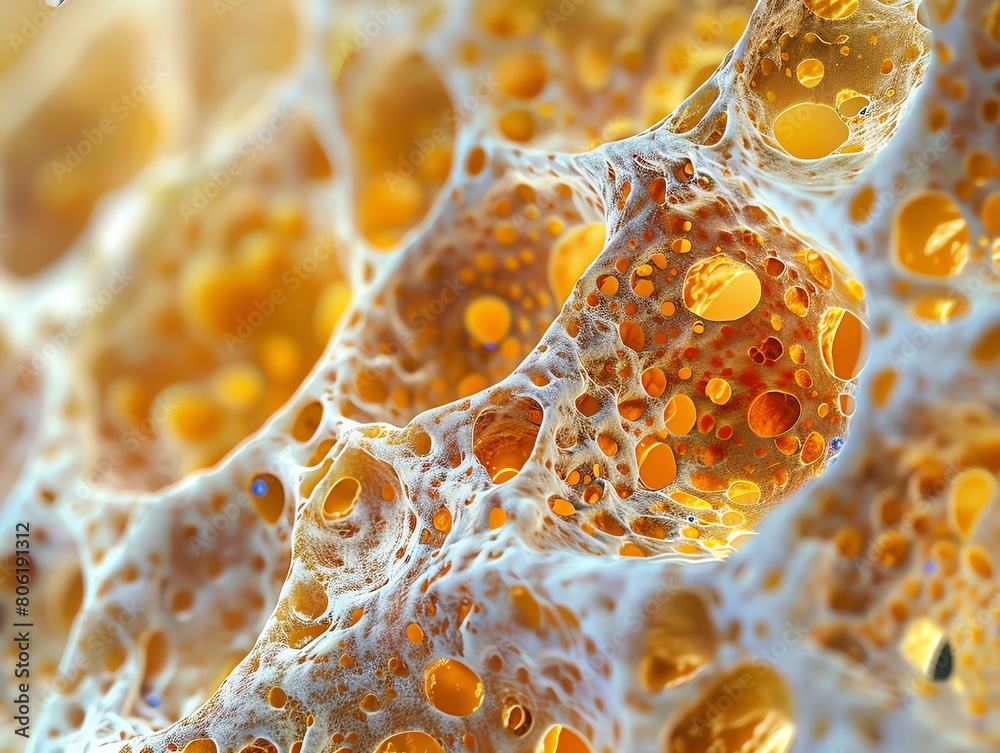 High magnification image of human skin cells under a microscope, showing detailed cellular ...