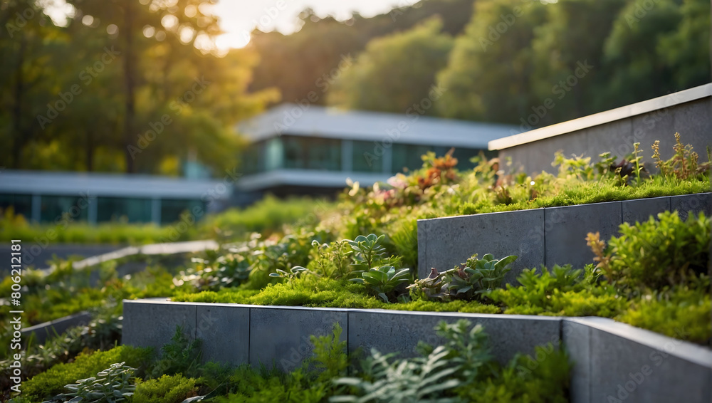 Foto de Sustainable architecture with a green roof installation ...