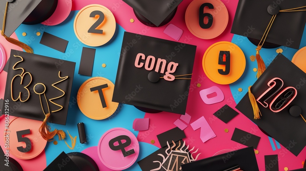 congratulations and graduation caps and deration with new platform ...
