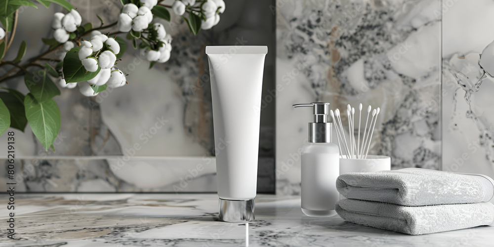 Blank, white, tube, cosmetic, products, light, marble background ...