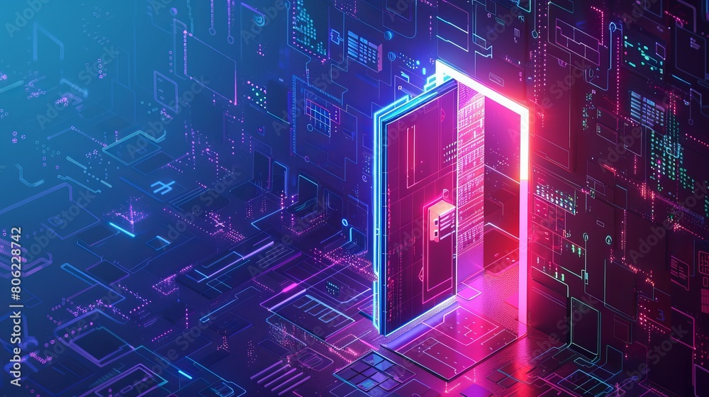 New opportunities isometric landing page. Binary digital code coming ...