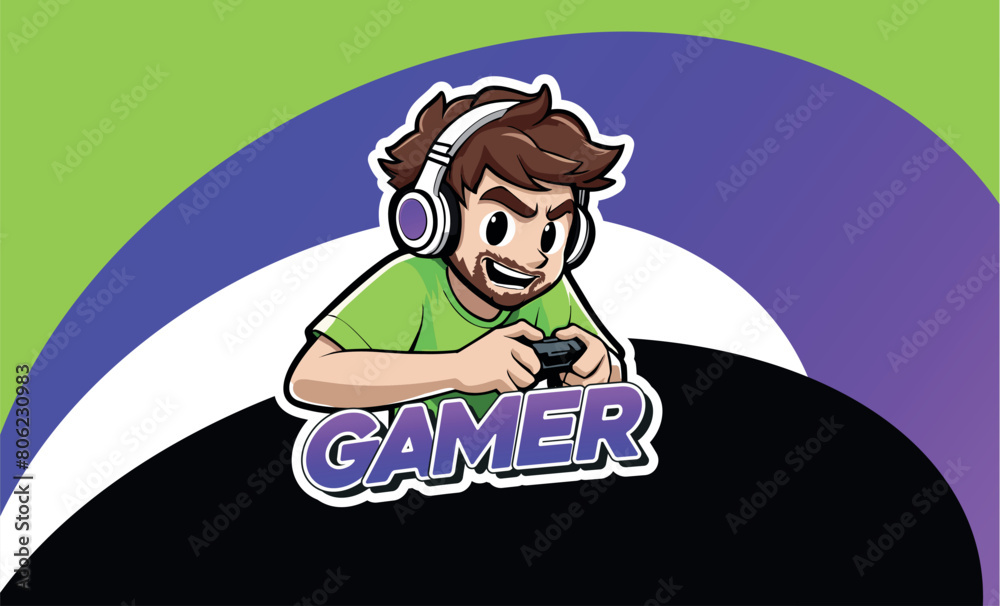 Cartoon character, mascot logo, gamer boy, playing video game. Stock ...