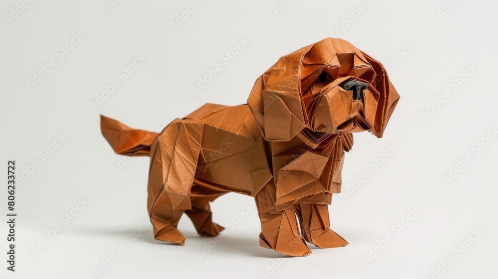 Origami dog. Animal made of paper on a white background. Paper folding ...