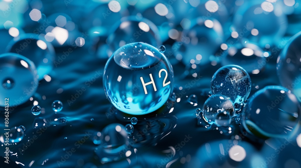 A highly detailed visualization of a hydrogen fuel molecule ...