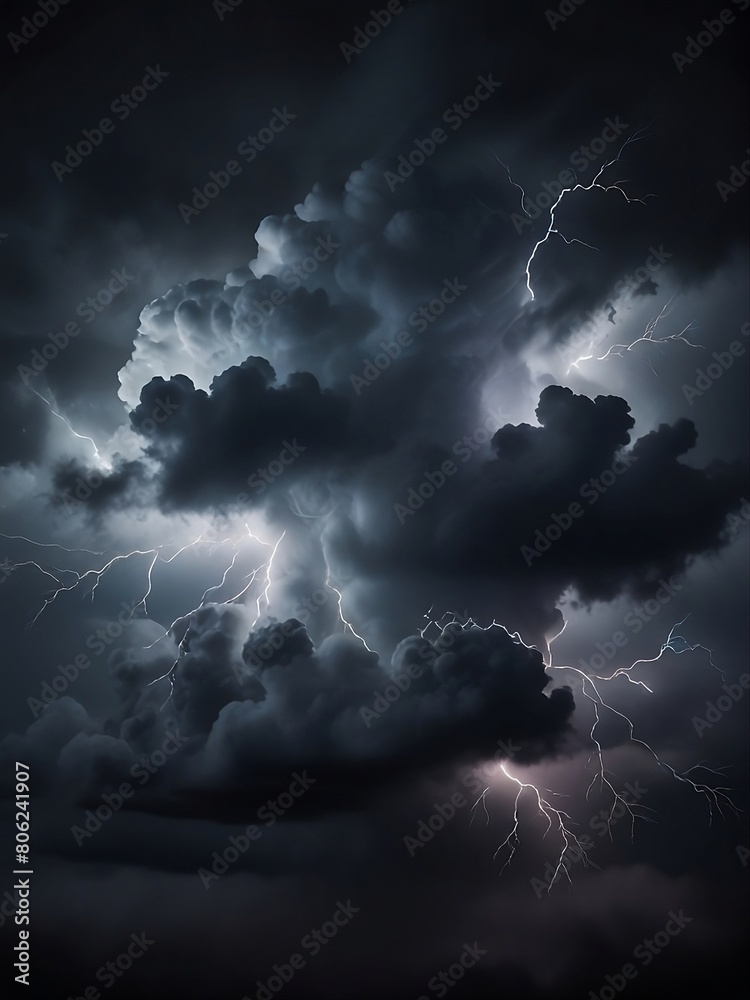 Black storm clouds with lightnings and smoke isolated on white ...