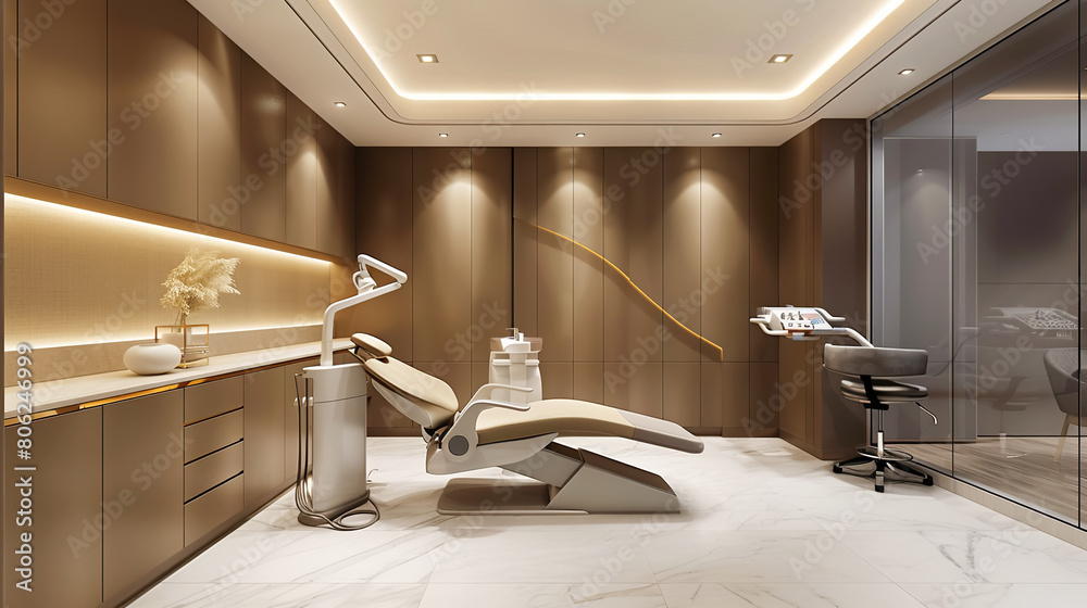 Ultra-modern dental clinic interior in futuristic design, with sleek ...