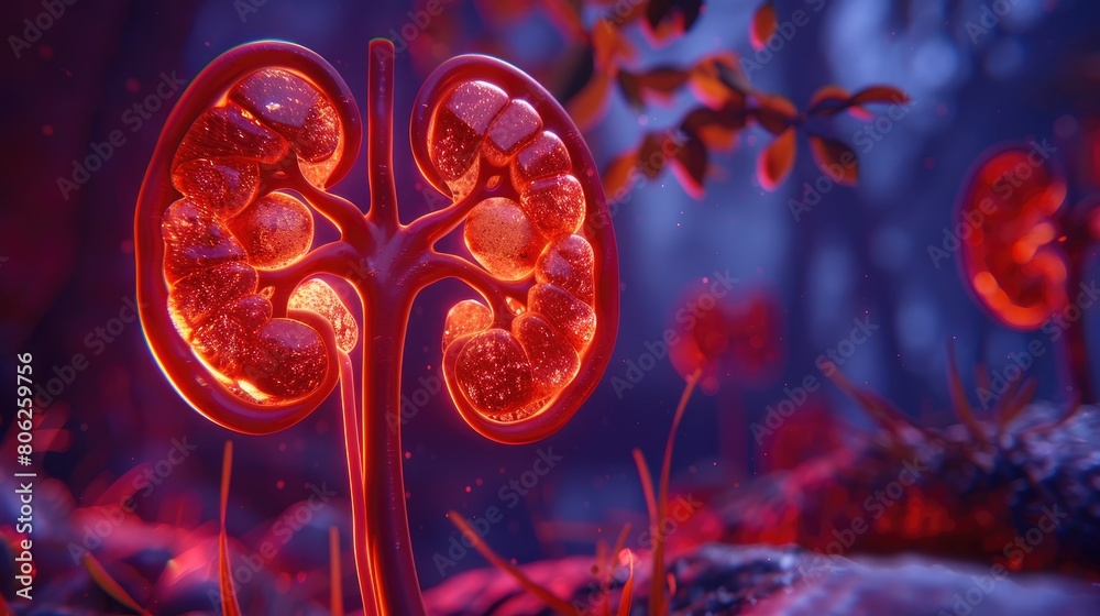 A striking 3D visualization of a kidney section, dramatically ...