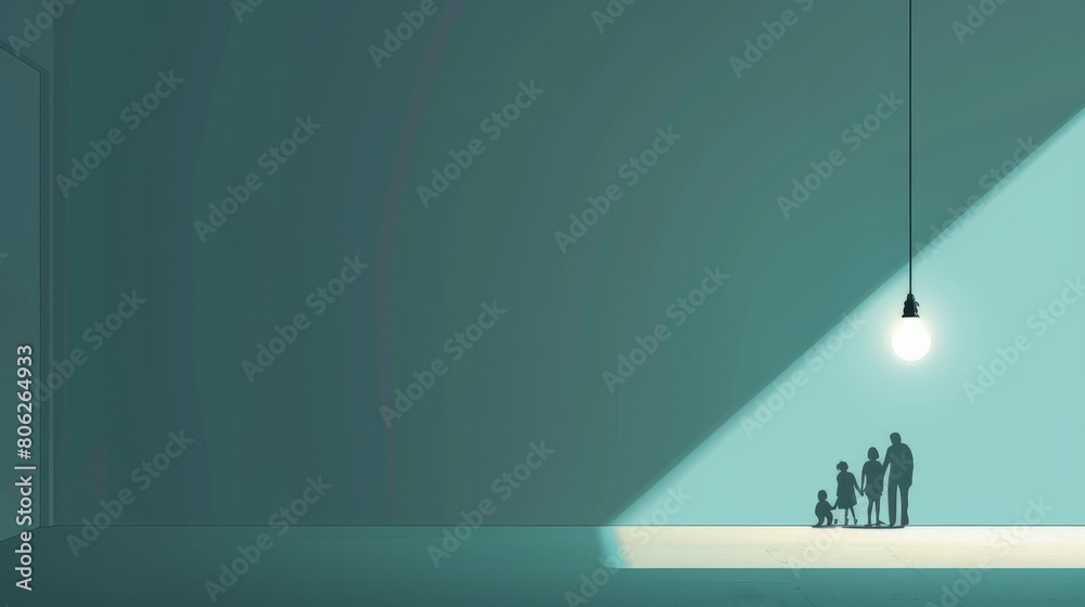 Stylish minimalist art with a family silhouette under a subtle ...