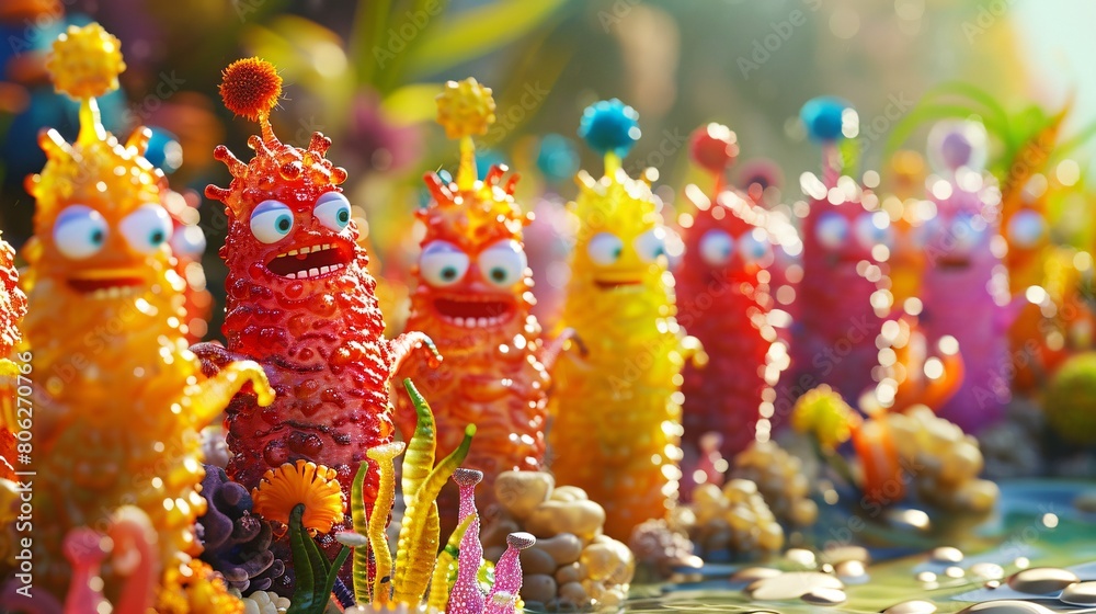 Animated skin cells in a conga line, celebrating successful detox with ...