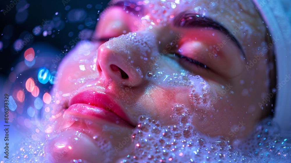 Client relaxing as a vibrant, effervescent chemical peel is applied ...