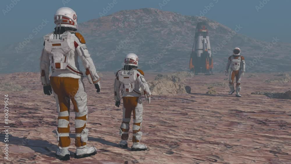 Family colonists to Mars, a man, a woman and a child. A man astronaut ...