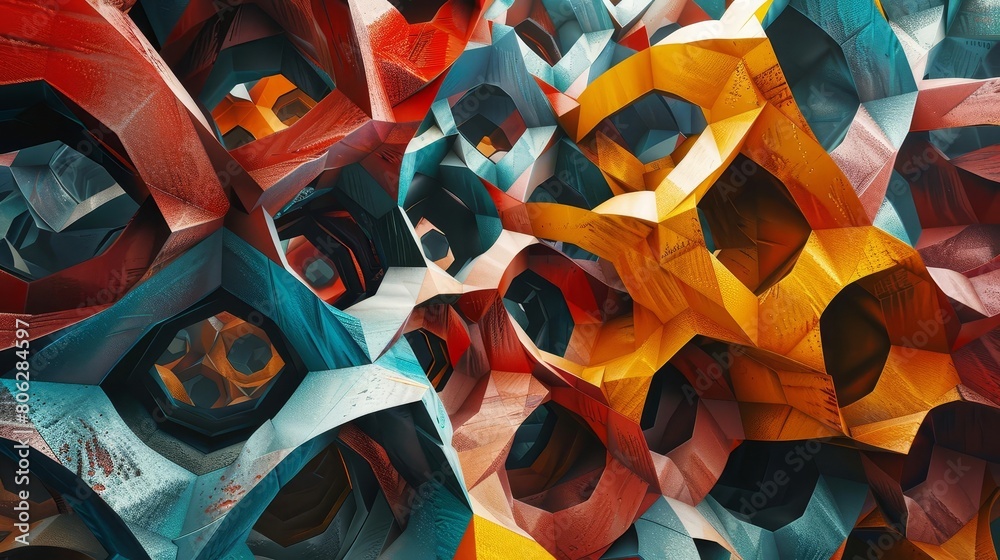 Polymeric playground A tangled web of interconnected geometric shapes ...