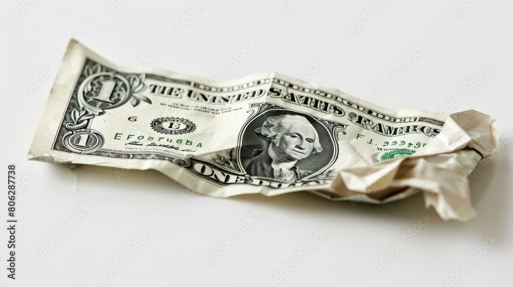 Crumpled one-dollar bill isolated on a white background. High ...