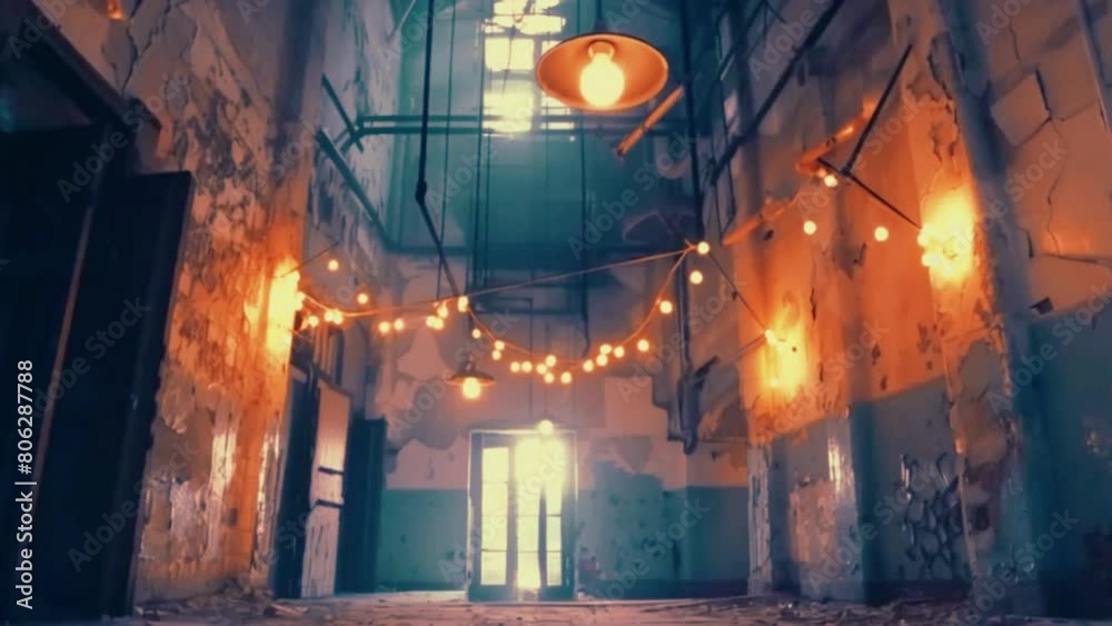 Abandoned Asylum with Eerie Lights, Haunted Mansion Interior with ...