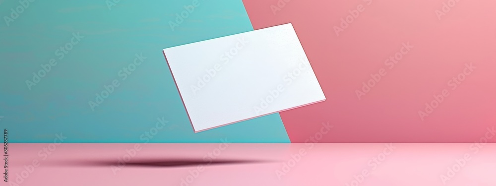 Minimalist floating white card on a dual-tone pink and blue background ...