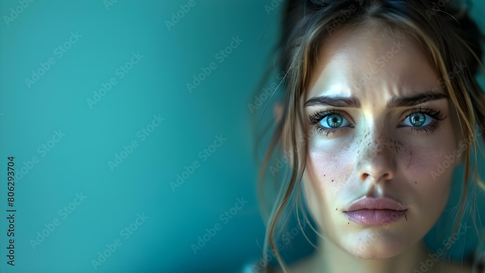 Portrait of a young woman conveying profound sorrow and mental health ...