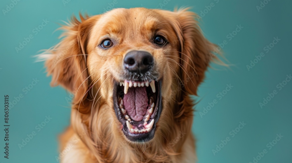 Golden Retriever, angry dog baring its teeth, studio lighting pastel ...