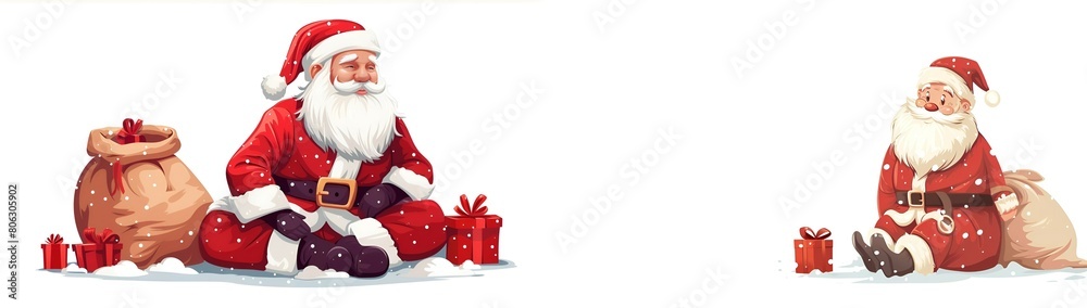 Banner illustration with the image of two Santa Clauses sitting next to ...